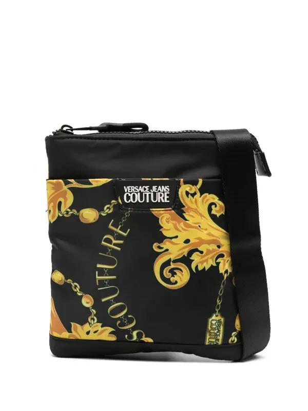 Versace Chain Couture-print Messenger Bag - Black