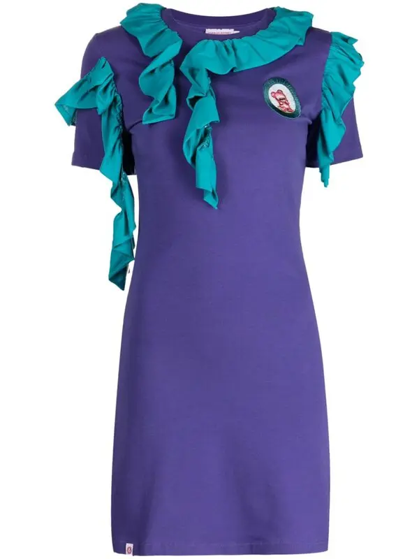 CHARLES JEFFREY Ruffle-detail Logo-embroidered Minidress - Purple