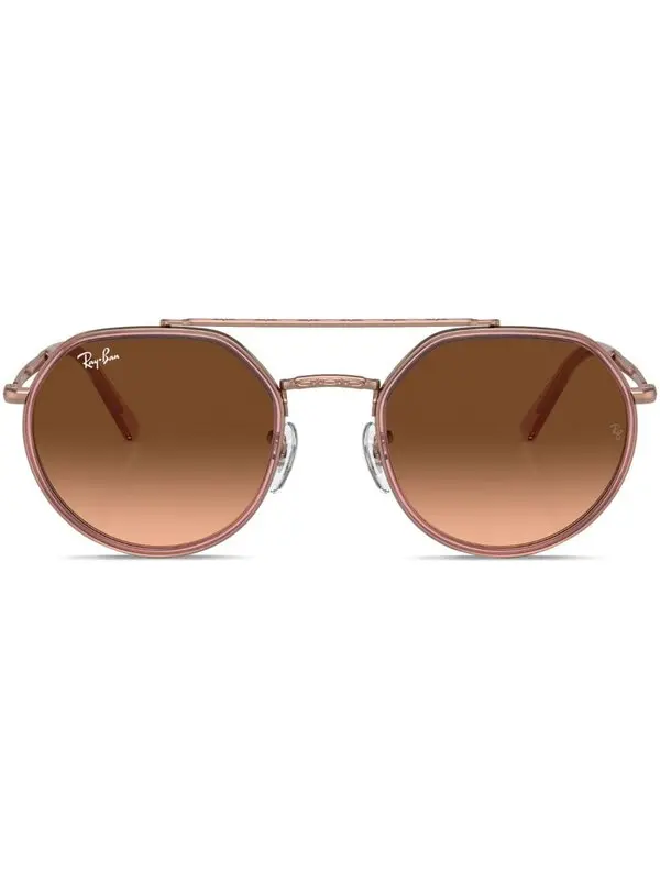 Ray-ban Logo-print Round-frame Sunglasses - Metallic
