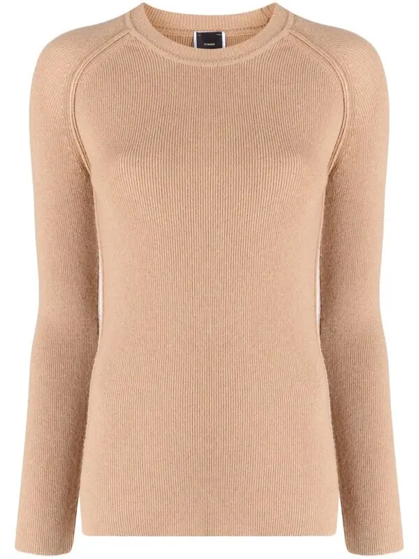 Pinko Logo-plaque Ribbed-knit Jumper - Brown