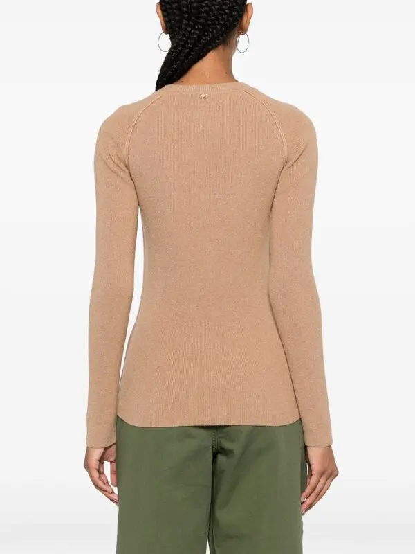 Pinko Logo-plaque Ribbed-knit Jumper - Brown