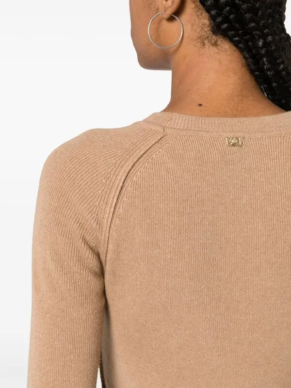 Pinko Logo-plaque Ribbed-knit Jumper - Brown
