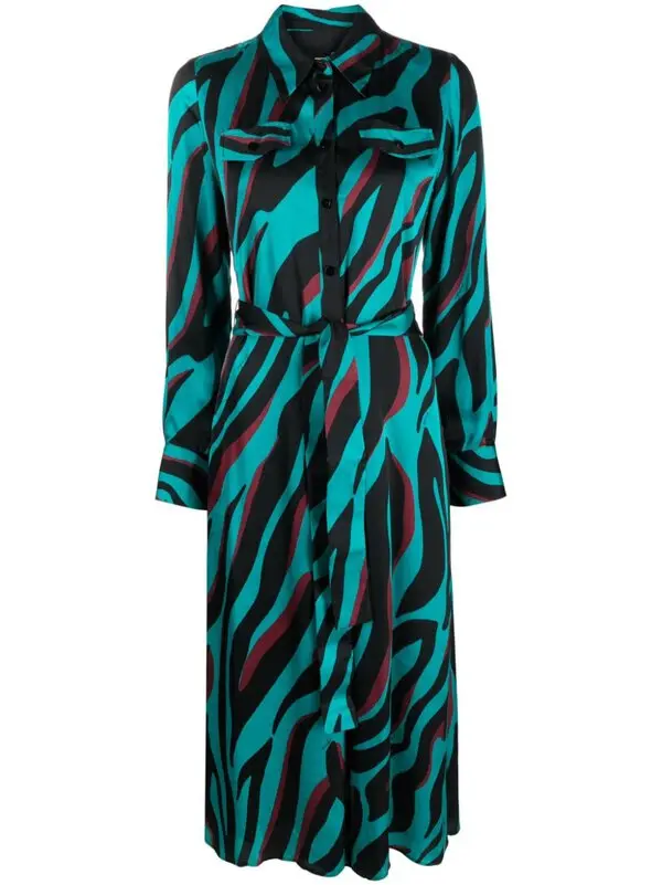 belted teal and black shirt dress Belted Taffeta Shirt Dress main image 0