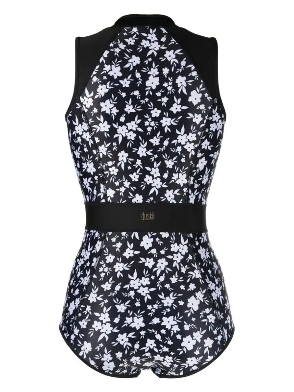 DUSKII Floral-print Zip-up Surf Suit - Black