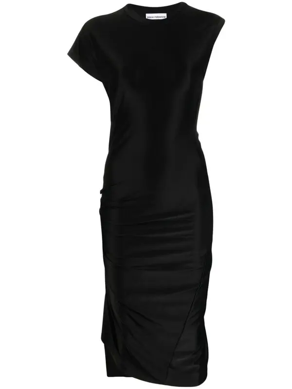 Rabanne Asymmetric Draped Midi Dress - Black