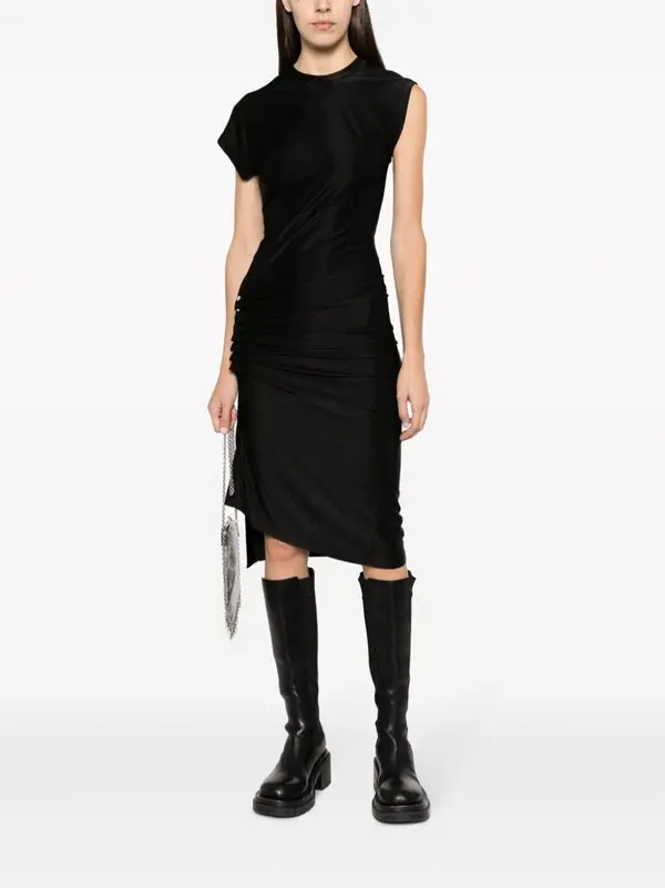 Rabanne Asymmetric Draped Midi Dress - Black