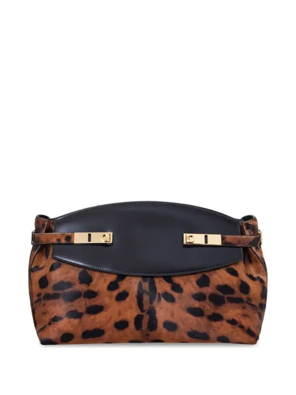 FERRAGAMO Large Studio Leopard-print Clutch Bag