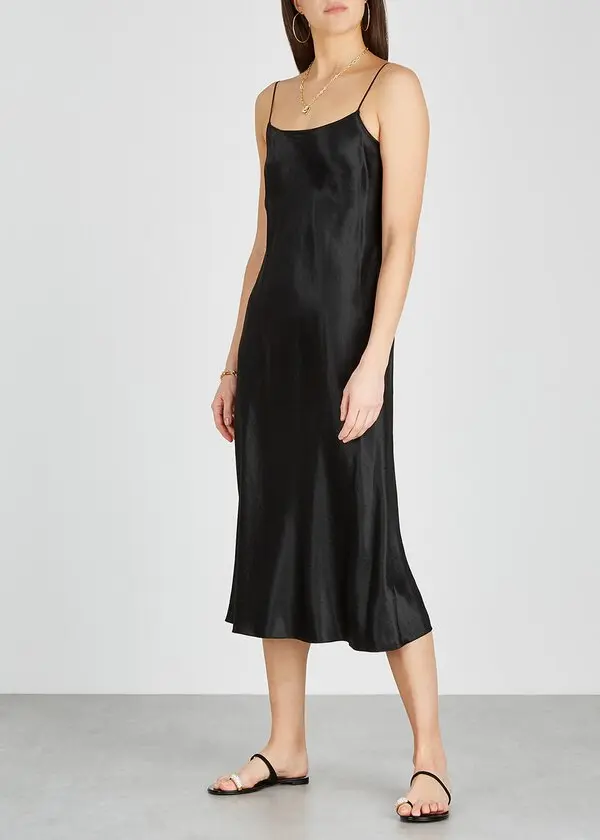 Vince Hammered Satin Slip Dress - Black