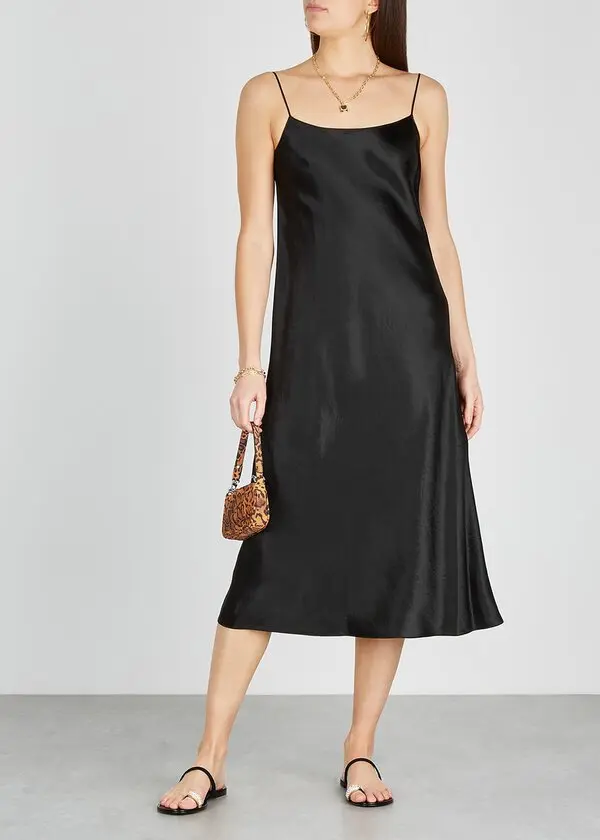 Vince Hammered Satin Slip Dress - Black