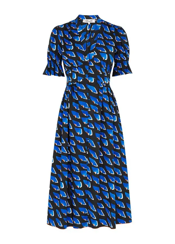 light blue and white midi dress Laura Floral Midi Dress-Cream/Light Blue S
