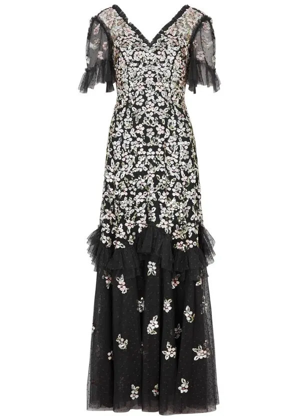 Needle & Thread Raina Sequin-Embellished Tulle Gown 16 - Black |  Editorialist