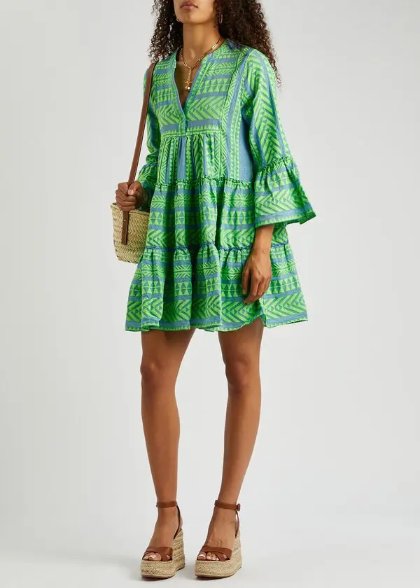 Devotion Ella Embroidered Cotton-blend Mini Dress - Green
