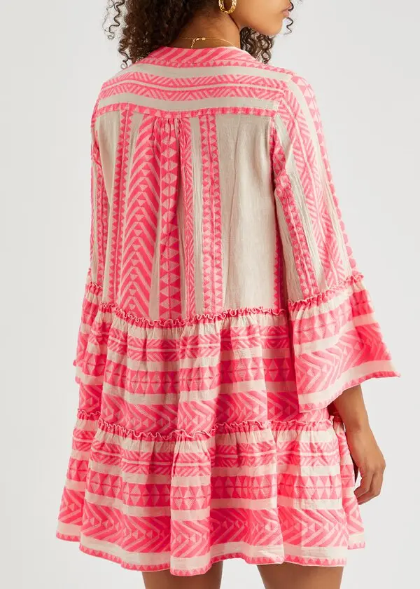 Devotion Ella Embroidered Cotton-blend Mini Dress - Pink And White