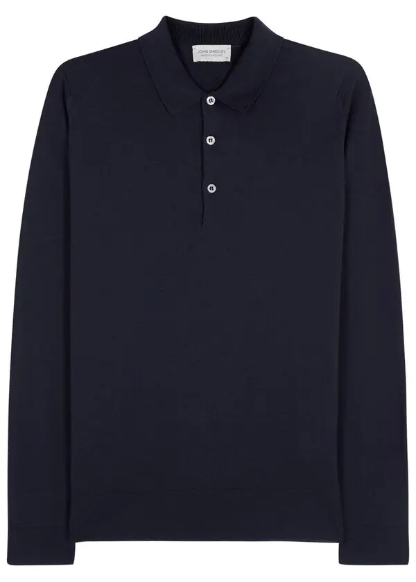 John Smedley Belper Wool Polo Shirt - Navy