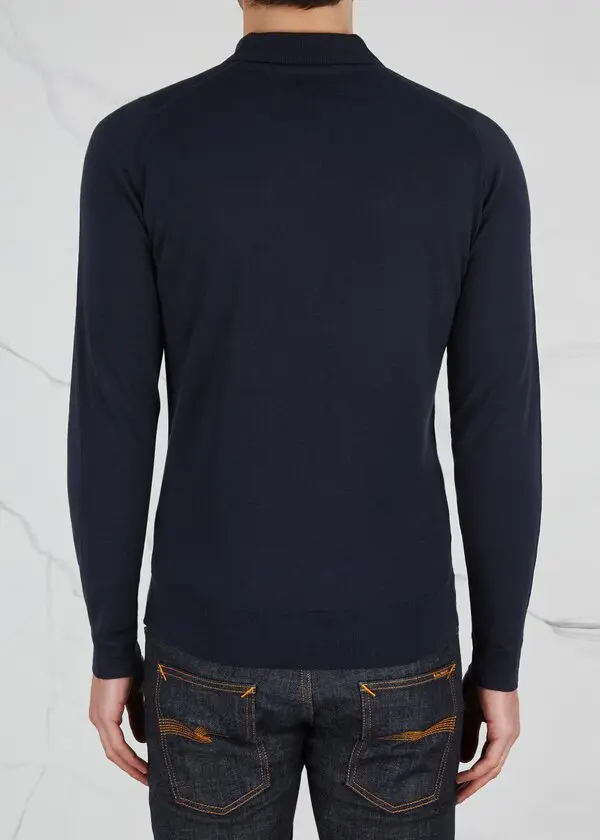 John Smedley Belper Wool Polo Shirt - Navy