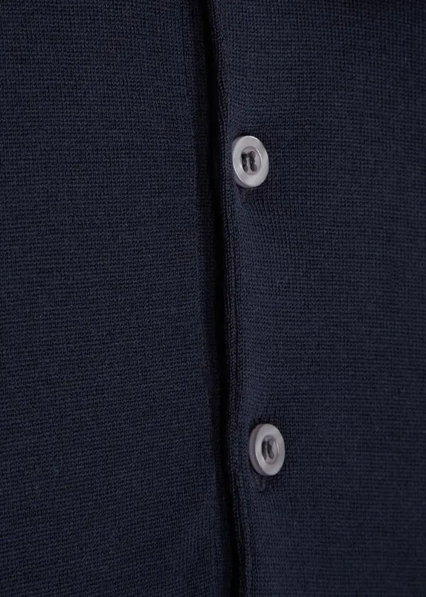 John Smedley Belper Wool Polo Shirt - Navy