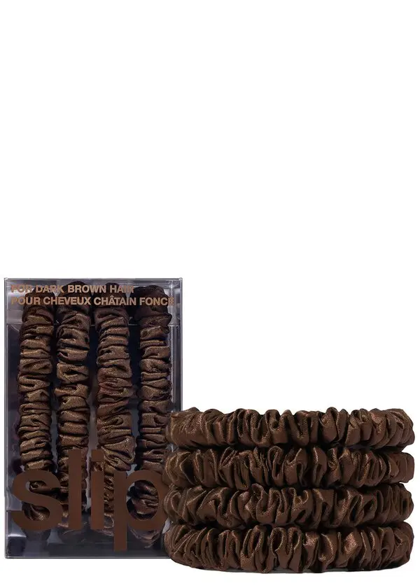 Slip Pure Silk Skinny Scrunchies Set Of 4 - Dark Brown