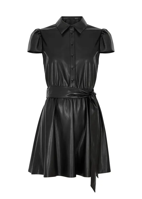 slim fit dress slacks Faux Leather Belted Zip Dress Red / L main image 1