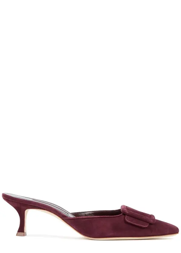 Manolo Blahnik Maysale 50 Suede Mules - Burgundy