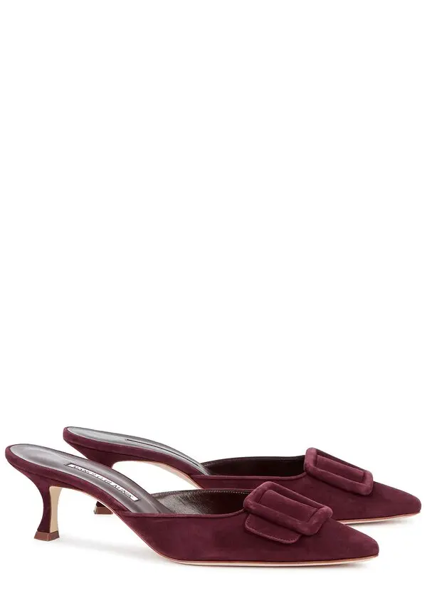 Manolo Blahnik Maysale 50 Suede Mules - Burgundy