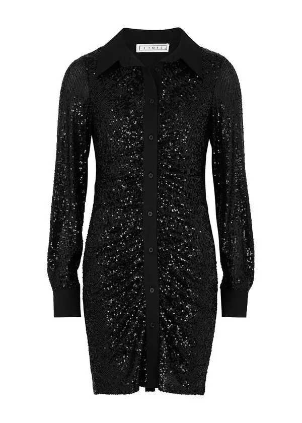 IN THE MOOD FOR LOVE Lina Sequin Shirt Dress - Black
