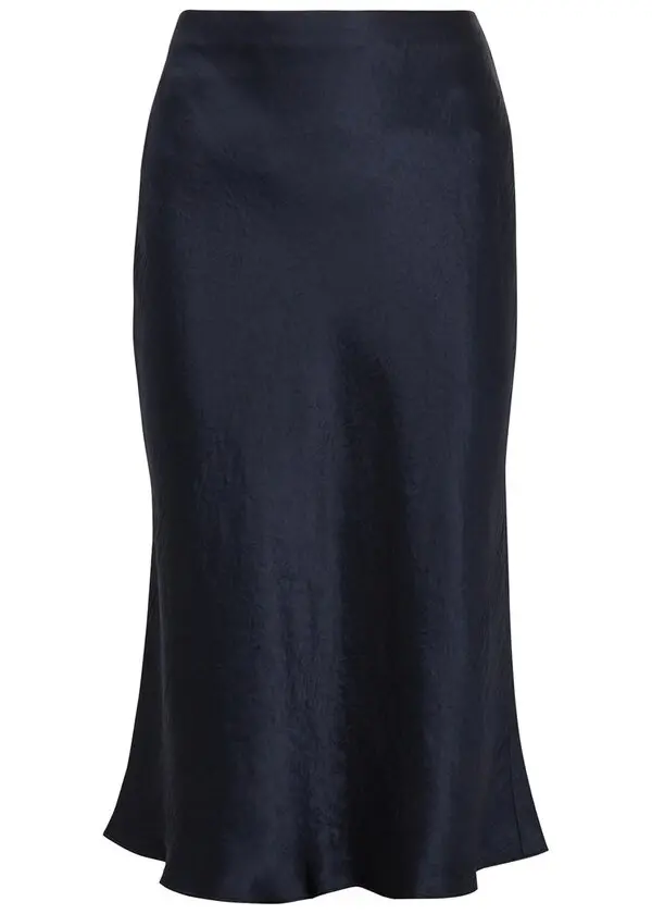 Vince Hammered Satin Midi Skirt - Navy