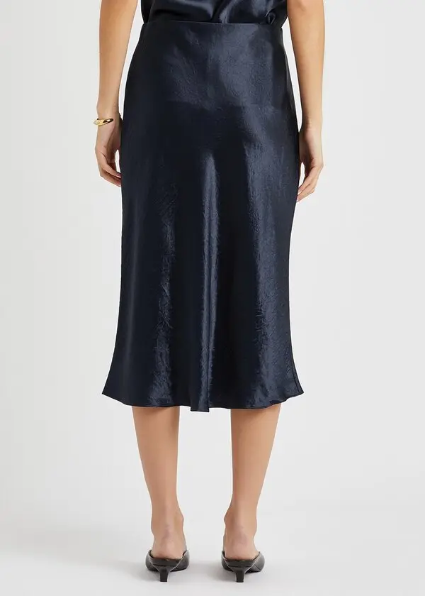 Vince Hammered Satin Midi Skirt - Navy