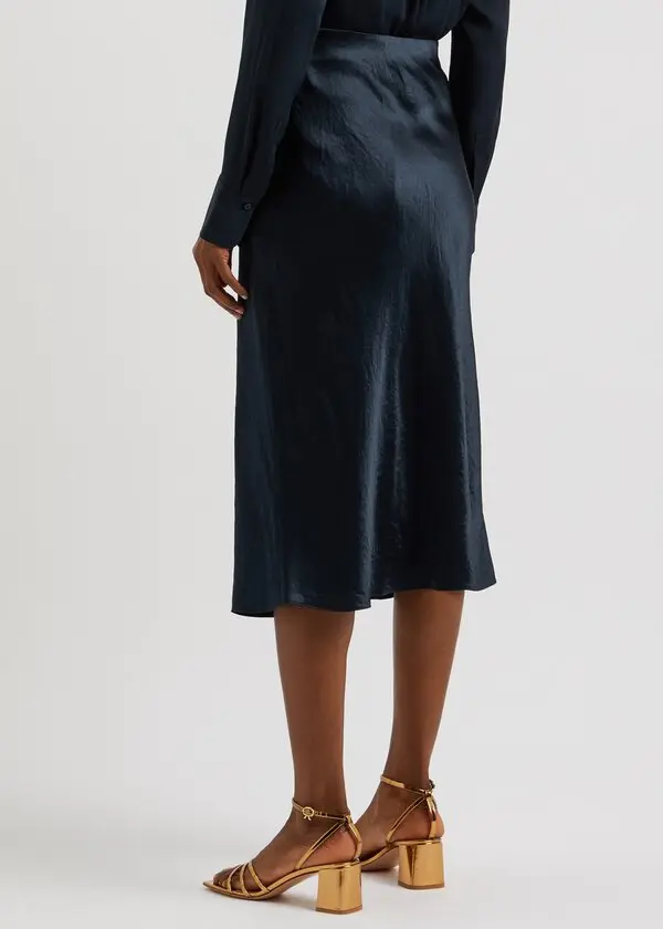 Vince Hammered Satin Midi Skirt - Navy