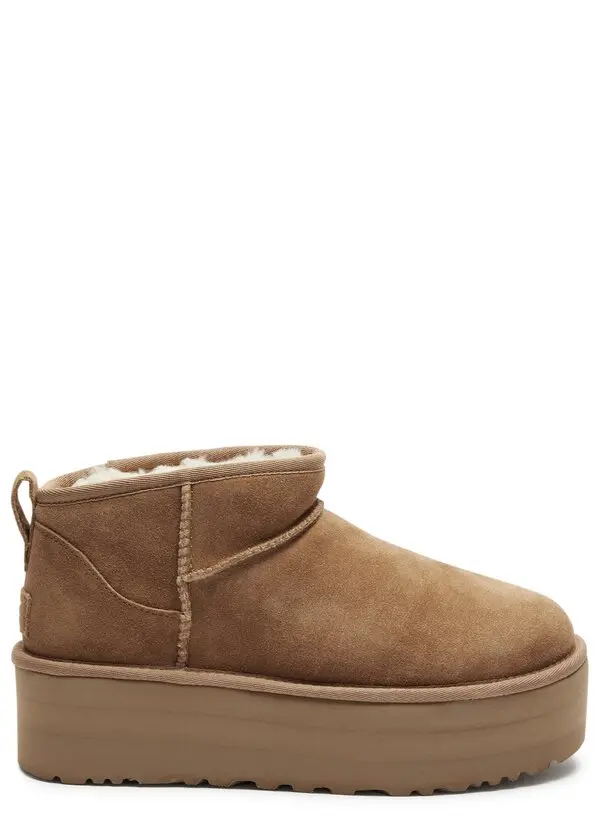 UGG Classic Ultra Mini Suede Flatform Boots - Tan