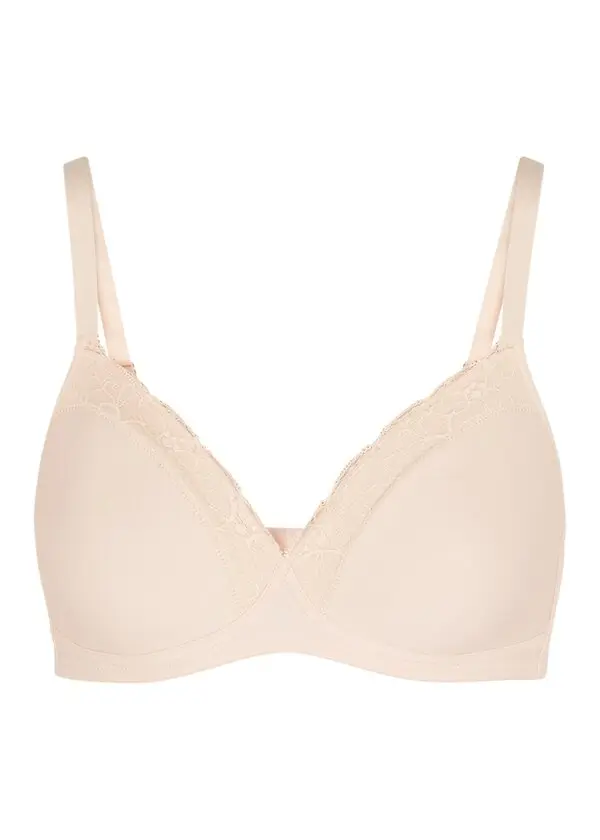 Hanro Lace-trimmed Soft-cup Bra, Bra Hook Fastening - Nude