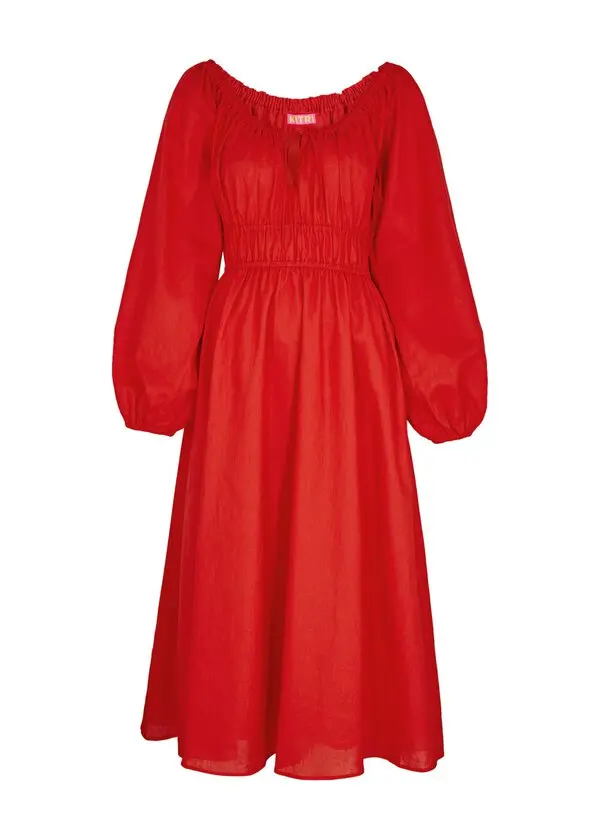 Kitri Luella Linen-Blend Midi Dress 16 Red Editorialist - Main Image