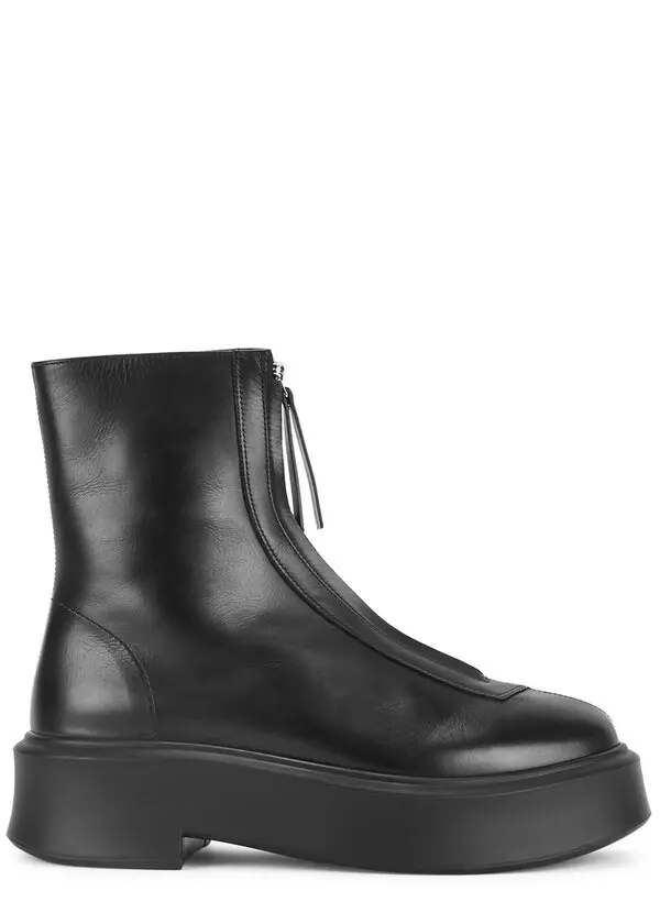THE ROW Zipped Leather Flatform Ankle Boots - Black