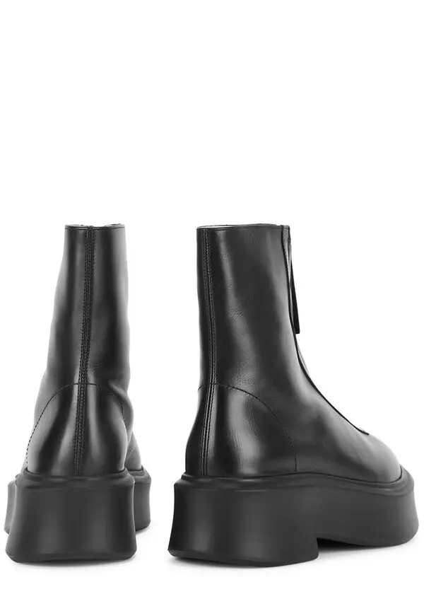 THE ROW Zipped Leather Flatform Ankle Boots - Black