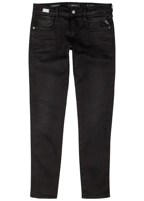 REPLAY Anbass Hyperflex Clouds Slim-leg Jeans - Black
