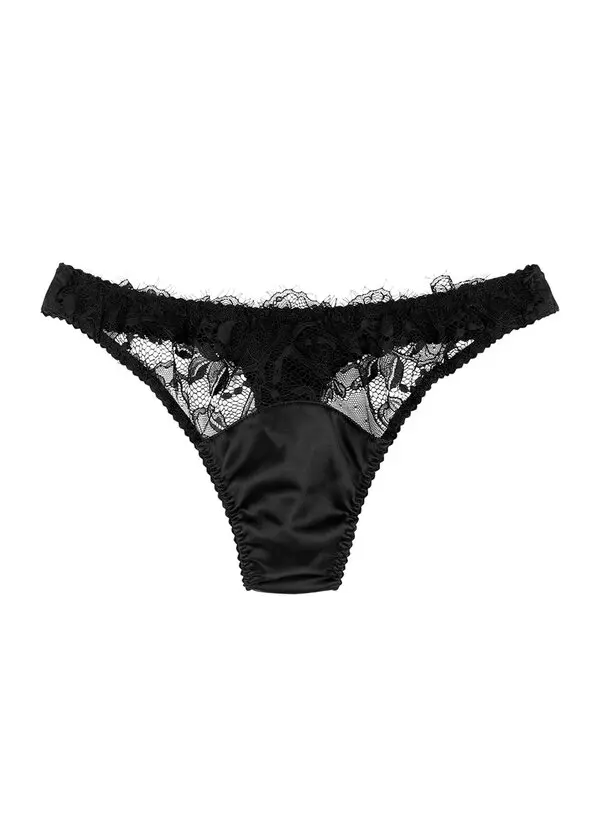 FLEUR OF ENGLAND Signature Silk-blend Thong - Black