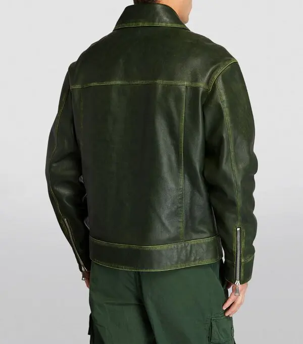Wood Wood Vintage-wash Leather Jacket