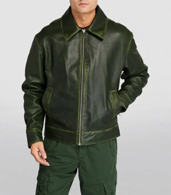 Wood Wood Vintage-wash Leather Jacket