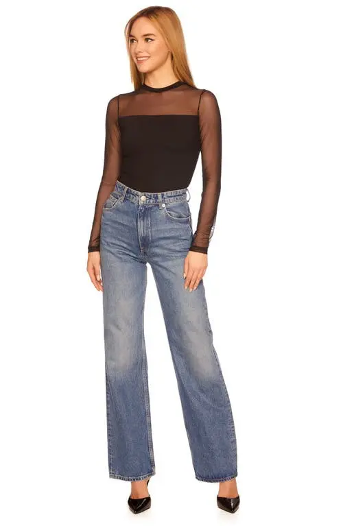 Susana Monaco Sheer Mesh Long Sleeve Top
