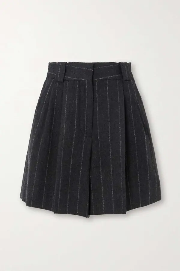 BLAZÉ MILANO Ferien Pinstriped Wool And Cashmere-blend Shorts - Dark Gray