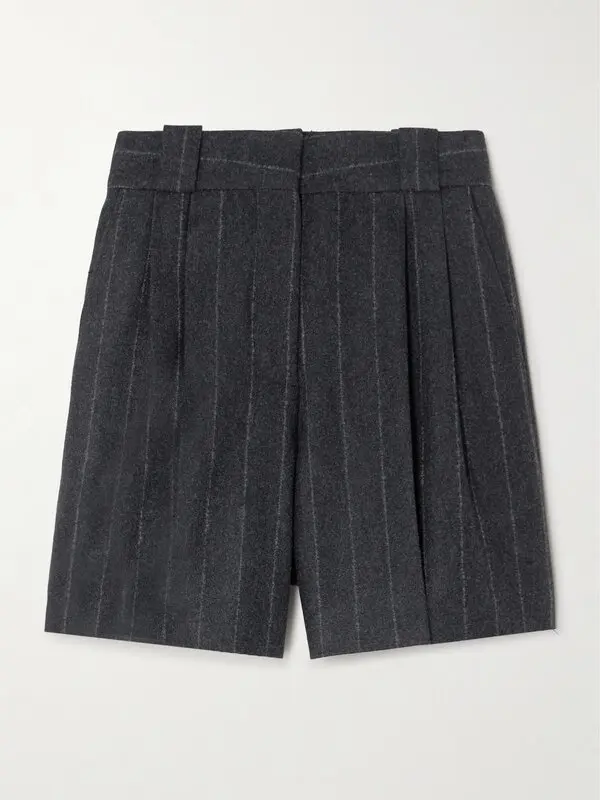 BLAZÉ MILANO Ferien Pleated Pinstriped Wool And Cashmere-blend Shorts - Gray