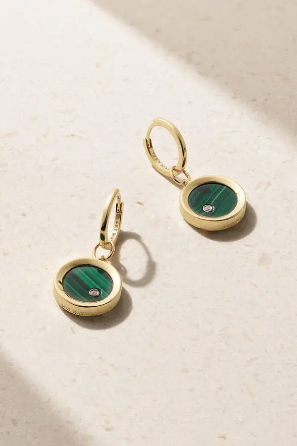 Mateo Convertible 14-karat Gold, Malachite And Diamond Earrings - Green