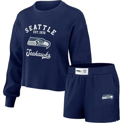 WEAR BY ERIN ANDREWS Seattle Seahawks Waffle Knit Lounge Set - Navy
