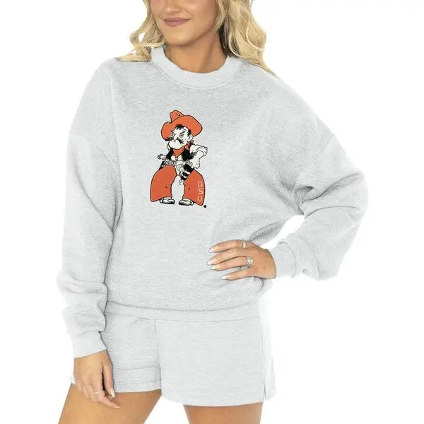 GAMEDAY COUTURE Oklahoma State Cowboys Pullover Sweatshirt And Shorts Sleep Set - Ash