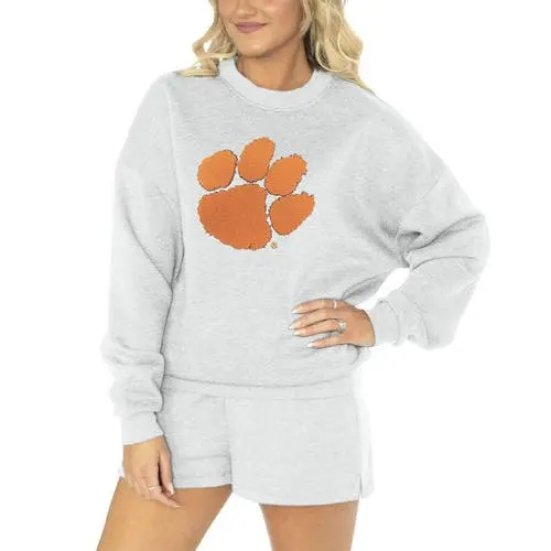 GAMEDAY COUTURE Clemson Tigers Team Effort Pullover Sweatshirt & Shorts Sleep Set - Ash