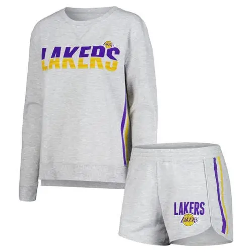 CONCEPTS SPORT Los Angeles Lakers Cedar Long Sleeve T-shirt And Shorts Sleep Set - Gray