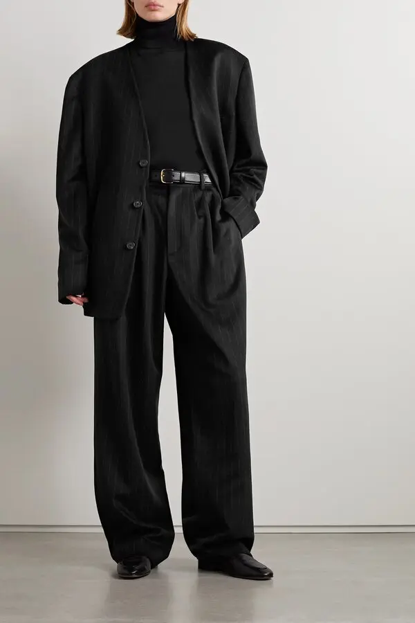 THE ROW Rufos Pinstriped Cashmere Wide-leg Pants