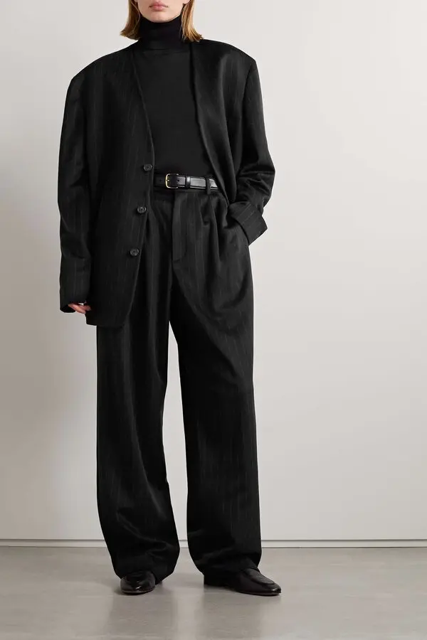 THE ROW Rufos Pinstriped Cashmere Wide-leg Pants