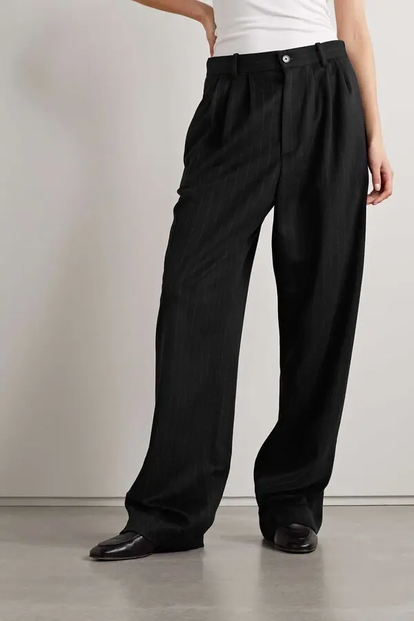 THE ROW Rufos Pinstriped Cashmere Wide-leg Pants