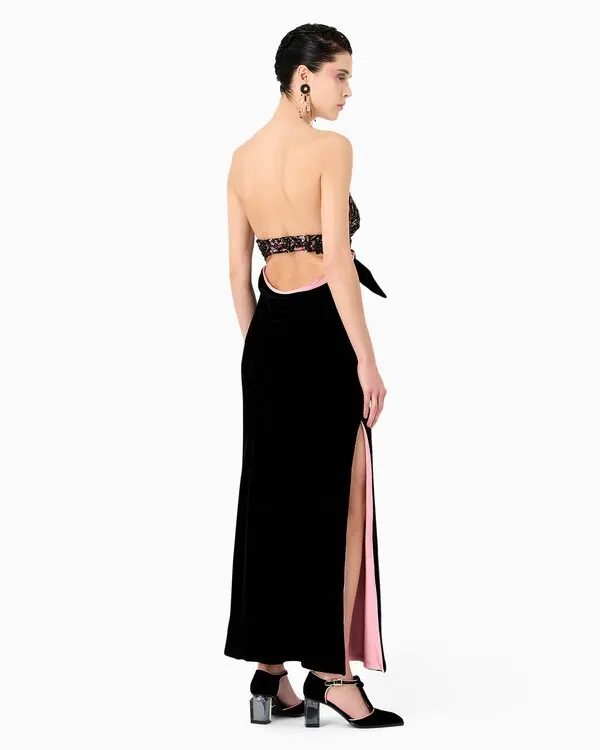 Giorgio Armani Long Velvet Bustier Dress With Embroidery