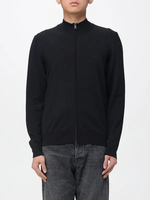 BOSS Zip-up Sweater With Logo - Black